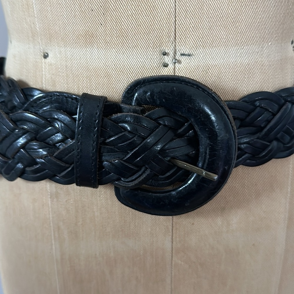 Vintage Omega Genuine Leather Black Braided Belt M - Gem